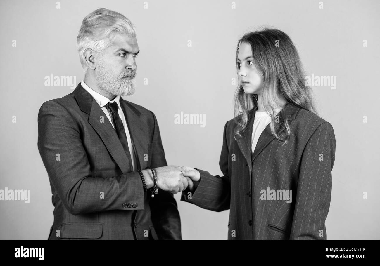 Startup business. Man and little girl business founders. Management ...