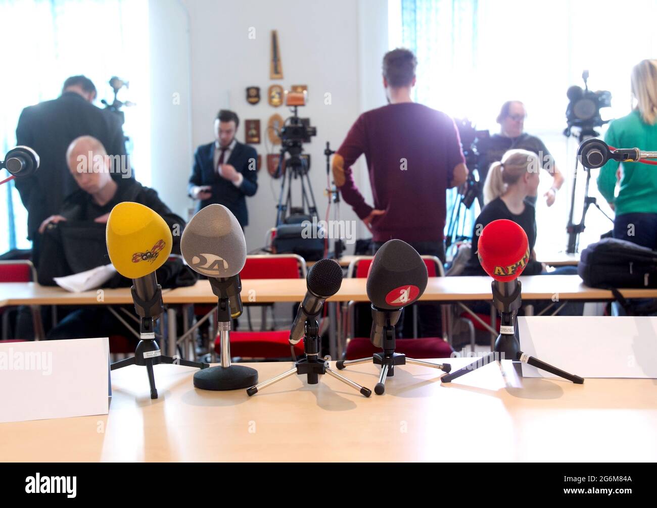 Journalists and photographers waiting for a press conference Stock ...