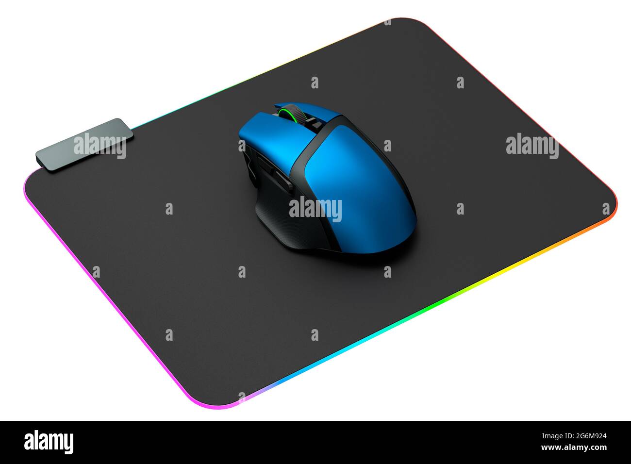 Modern gaming computer mouse on professional pad isolated on white ...