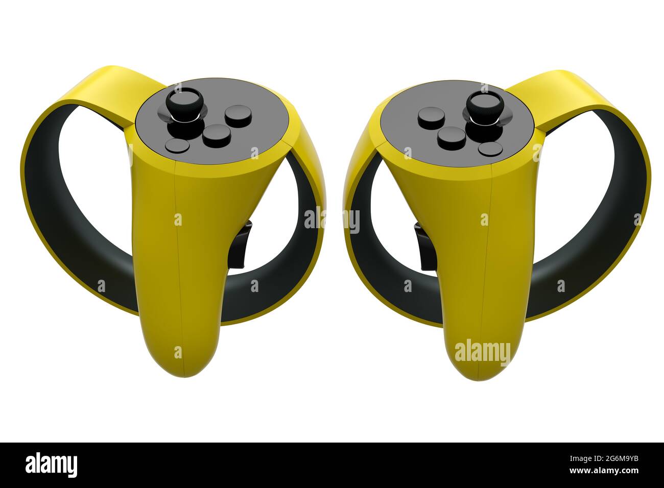 Virtual reality yellow controllers for online and cloud gaming on white ...