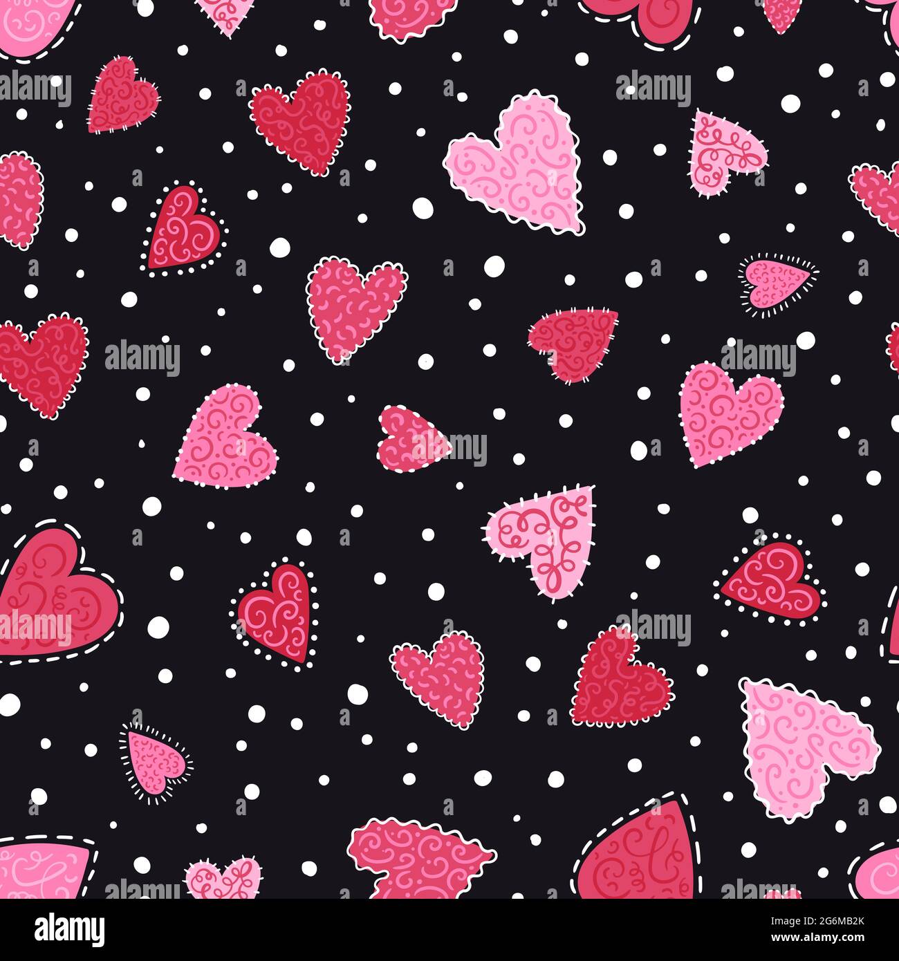 Cute hand drawn hearts seamless pattern, lovely doodle background ...