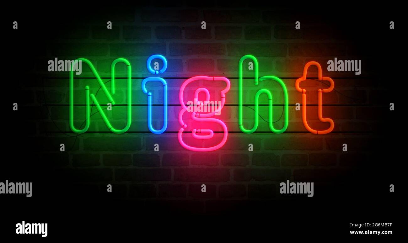 Night neon light 3d illustration Stock Photo - Alamy