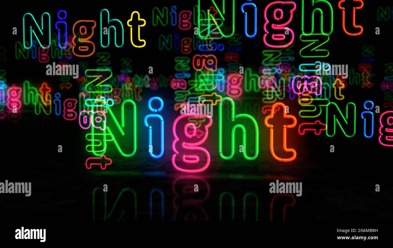 Night neon symbol. Light color bulbs. Abstract concept 3d illustration ...