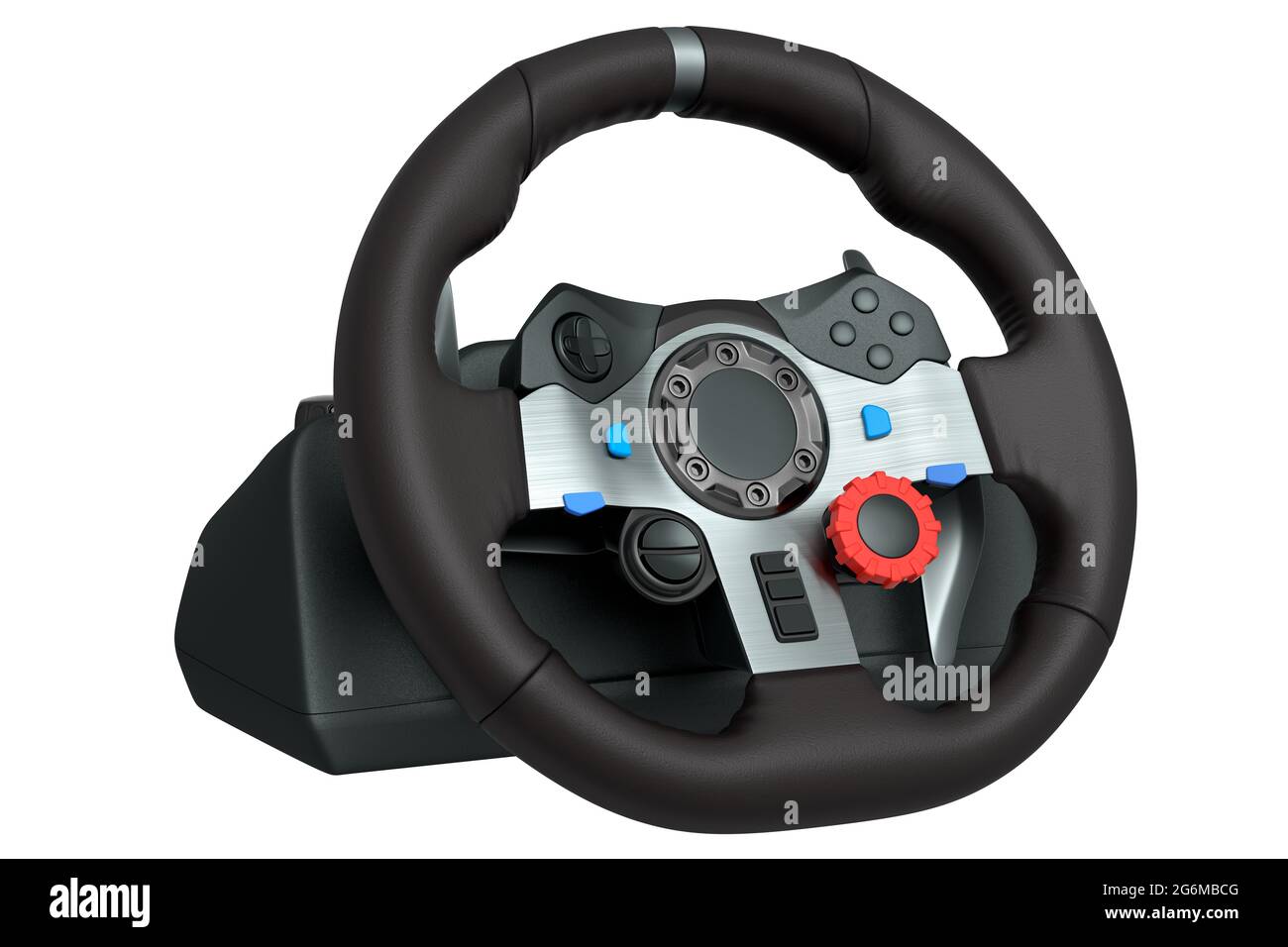 Realistic leather steering wheel isolated on a white background. 3D ...