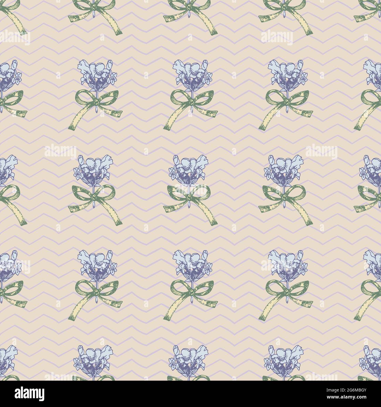 Seamless pattern with hand-drawn sketch of cute Lavender flower ...