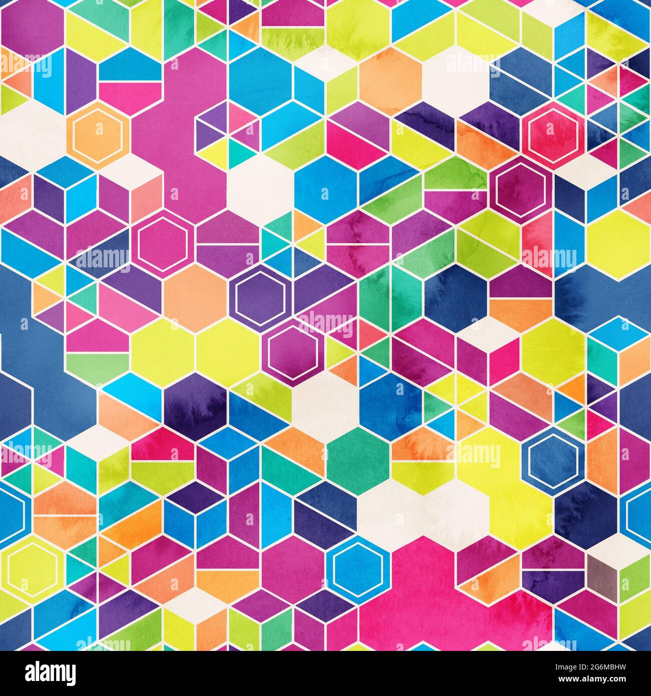 Seamless pattern of hexagons in random colors in watercolor Stock Photo ...