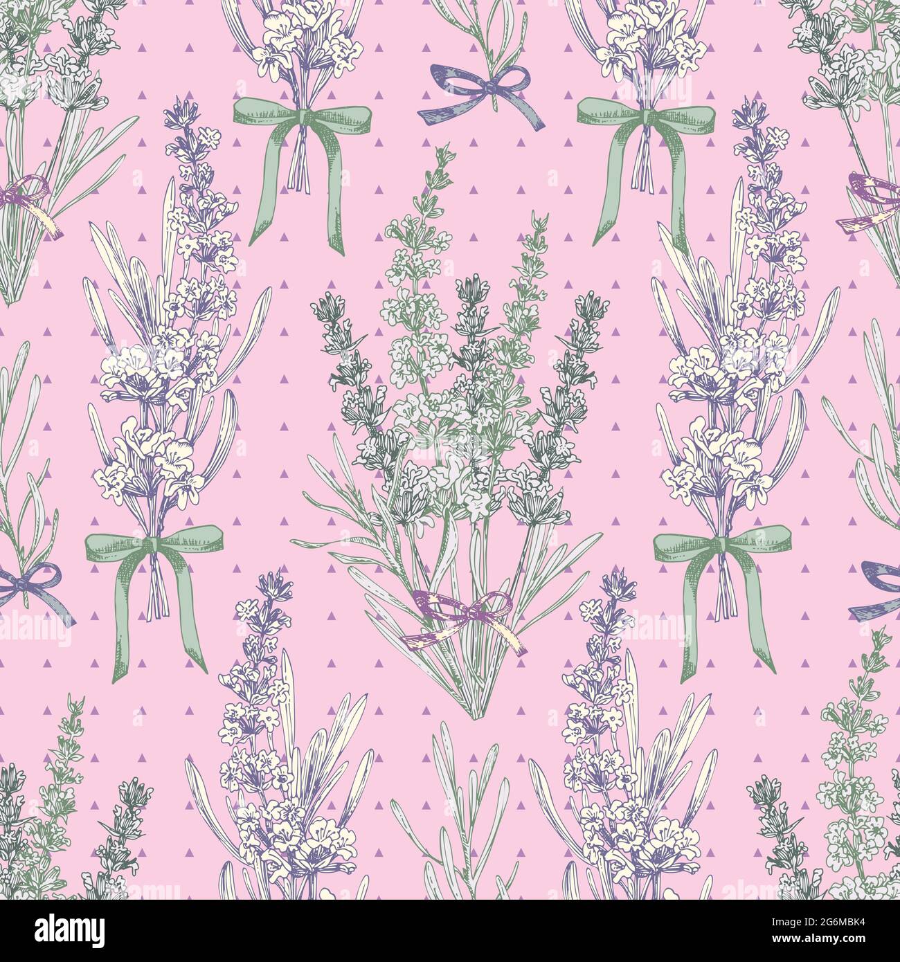 Seamless pattern with hand-drawn sketch of cute Lavender flower ...