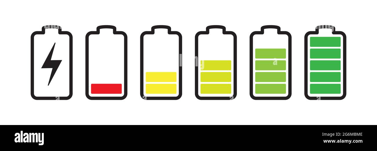 Battery charge indicators. Energy icons. Battery charge illustration ...