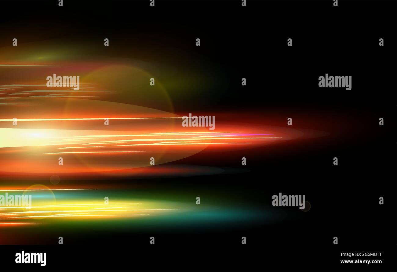 Abstract smooth red, blue, yellow motion light effect on dark ...