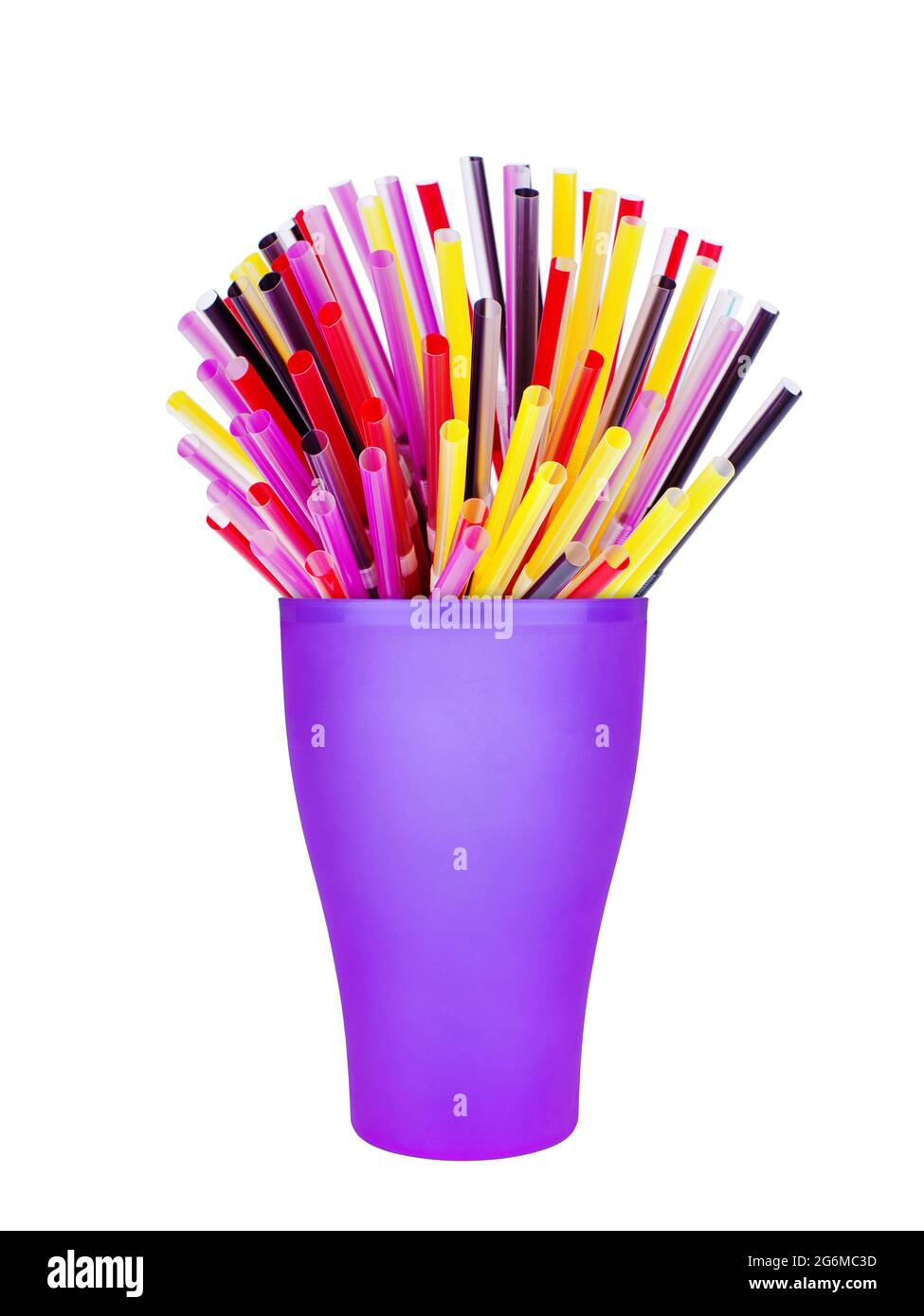 Colorful plastic straws in cup white background isolated closeup ...