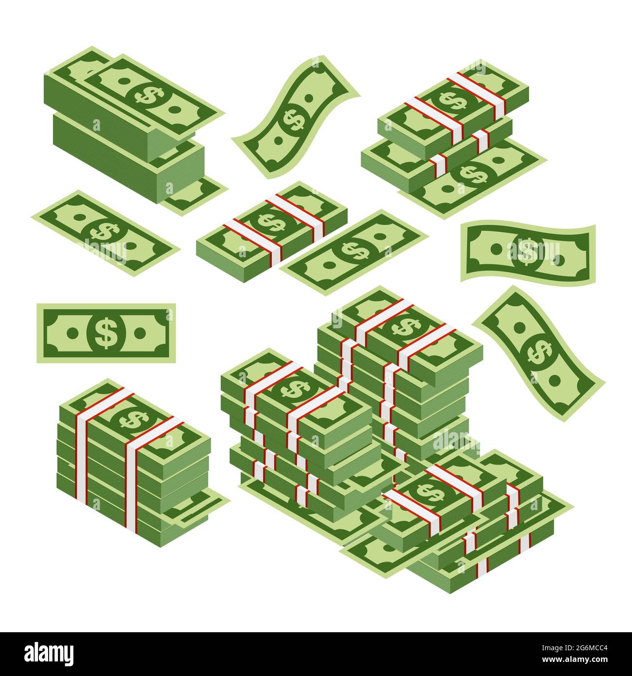 Vector illustration of dollars bundles scattered, stacked with ...