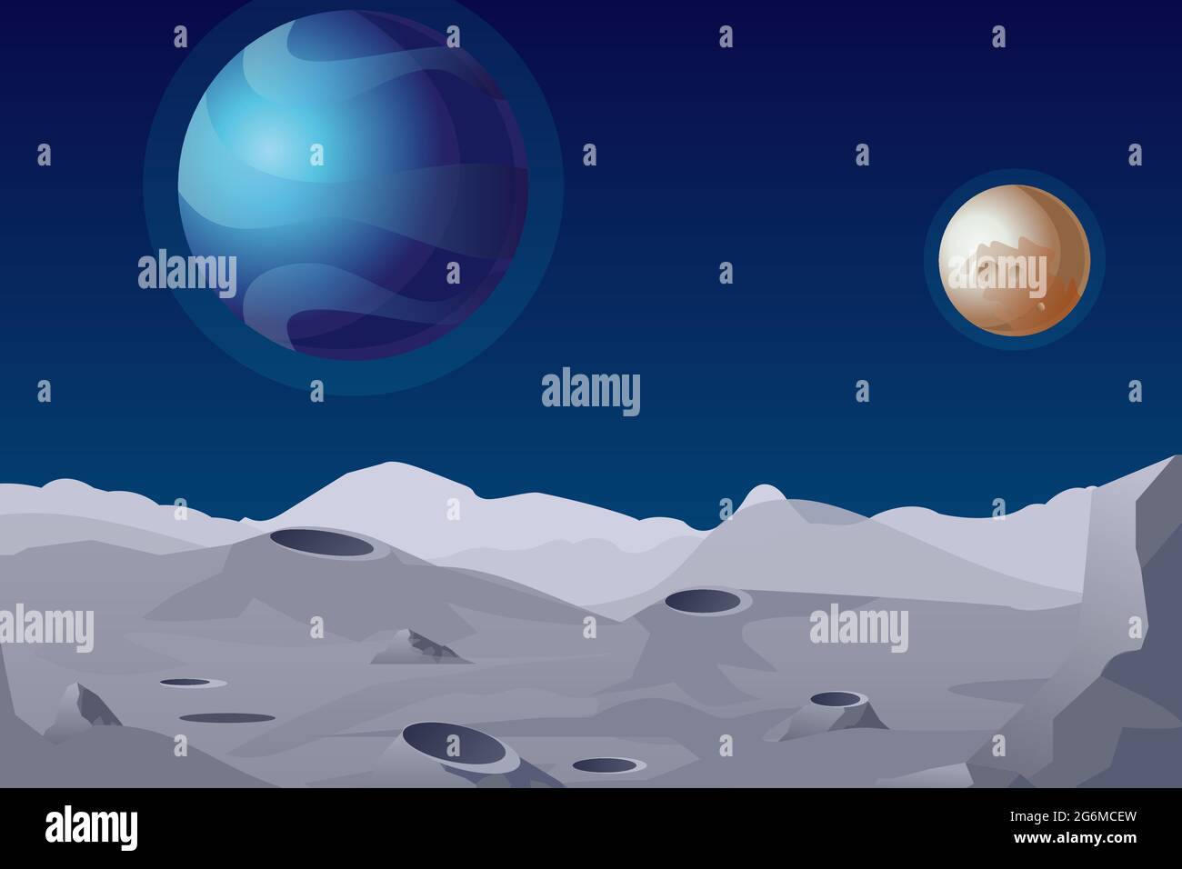 Vector illustration of Lunar landscape with craters. Beautiful planets ...