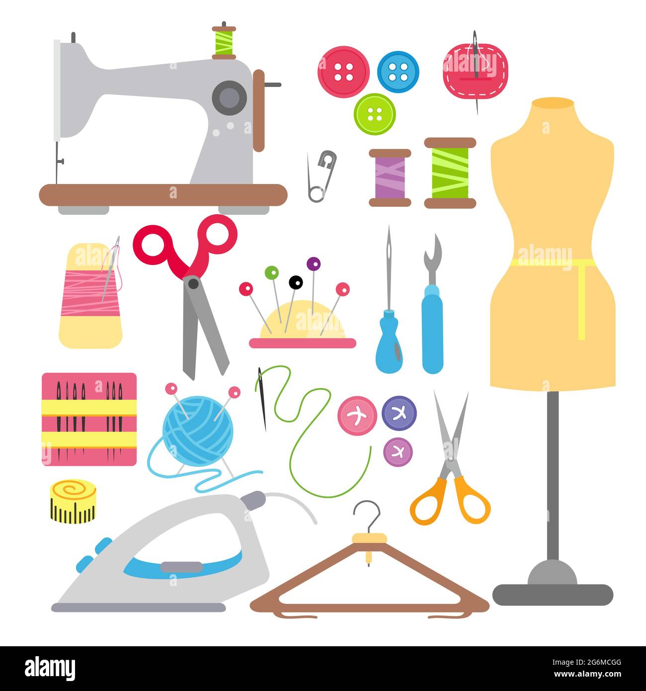 Vector Illustration Of Sewing And Needlework Flat Icons Set Isolated On