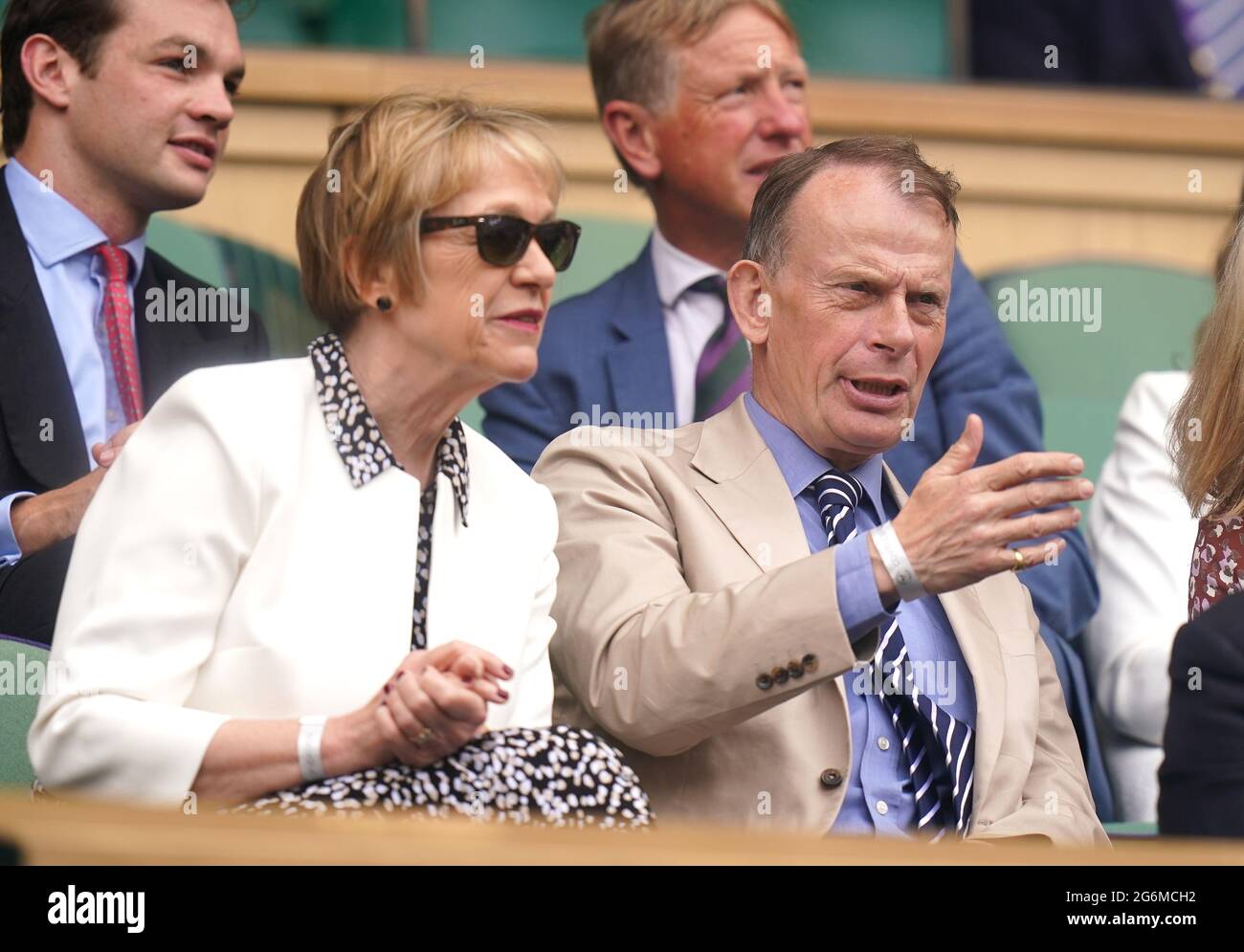 Andrew Marr and wife Jackie Ashley in centre court on day nine of ...