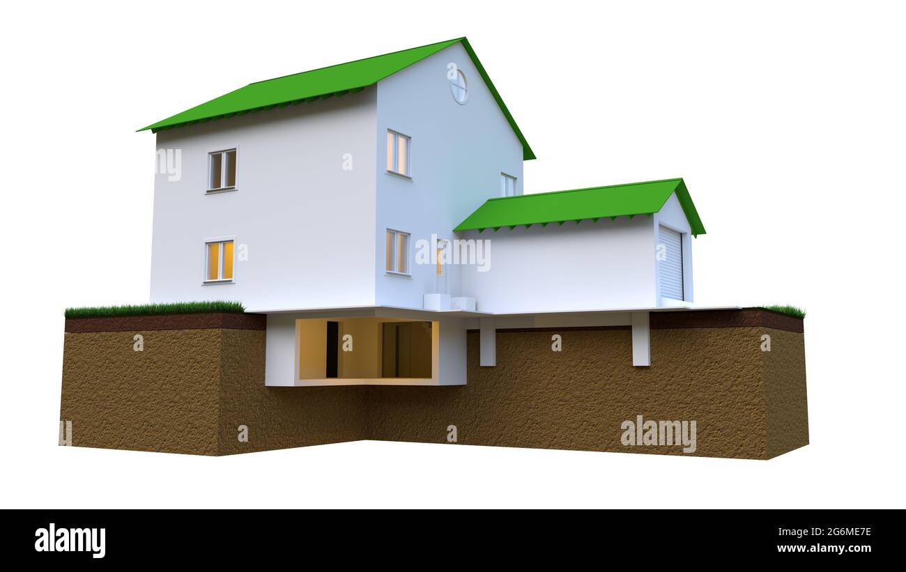 private house foundation - isolated cgi industrial 3D illustration ...