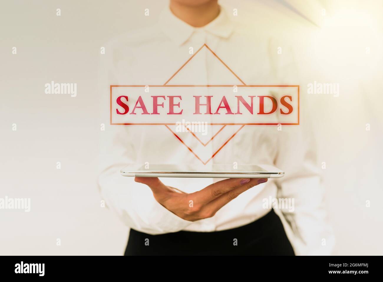 Conceptual caption Safe Hands. Business showcase Ensuring the sterility ...