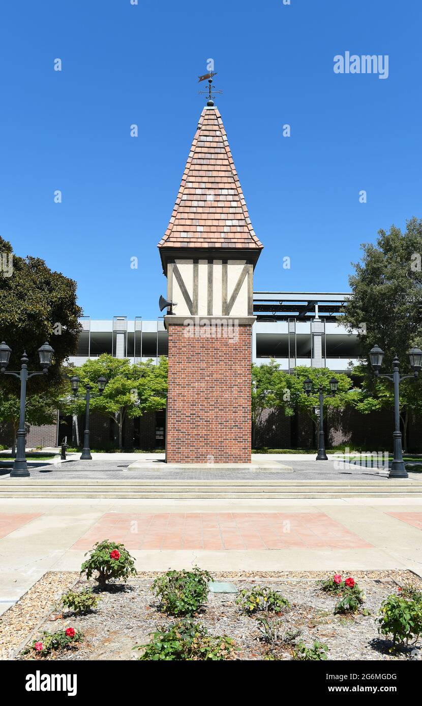 WESTMINSTER, CALIFORNIA - 5 JULY 2021: Clock Tower in the Civic Center ...