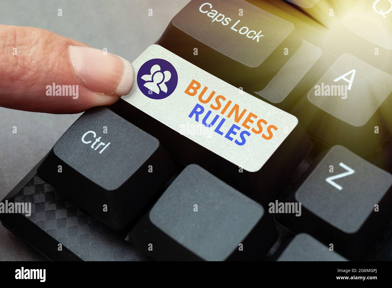 Text caption presenting Business Rules. Word for the principles which ...