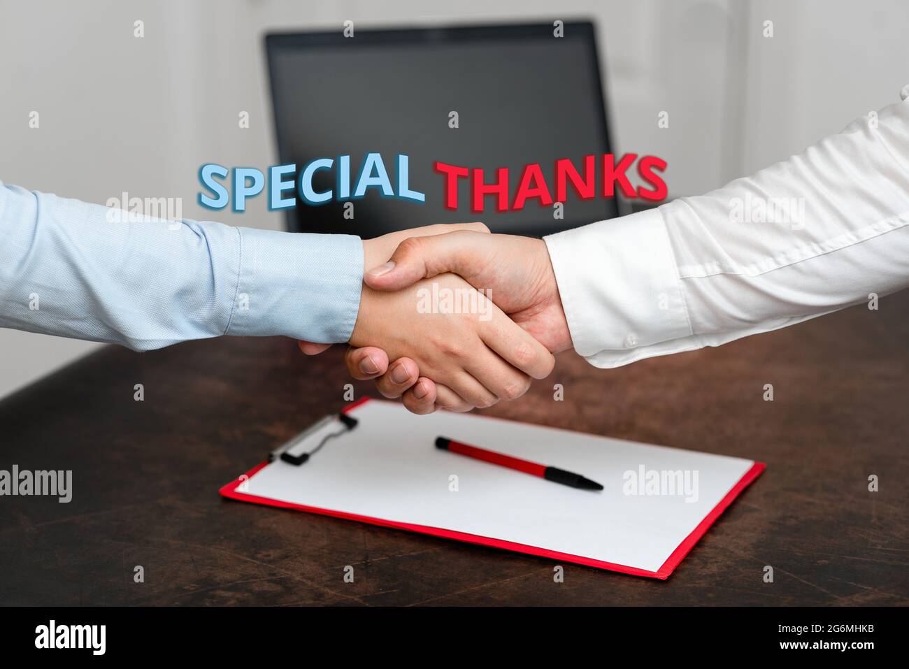 Writing displaying text Special Thanks. Business showcase appreciating ...