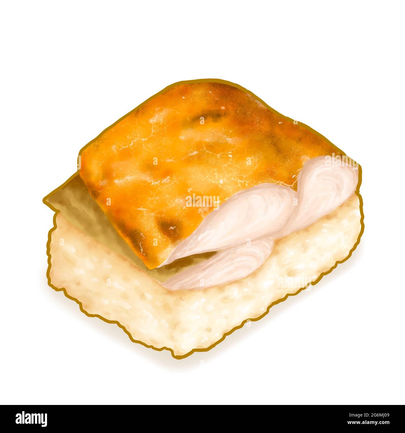 Grilled saba sushi, a digital painting of Japanese sushi rice with ...