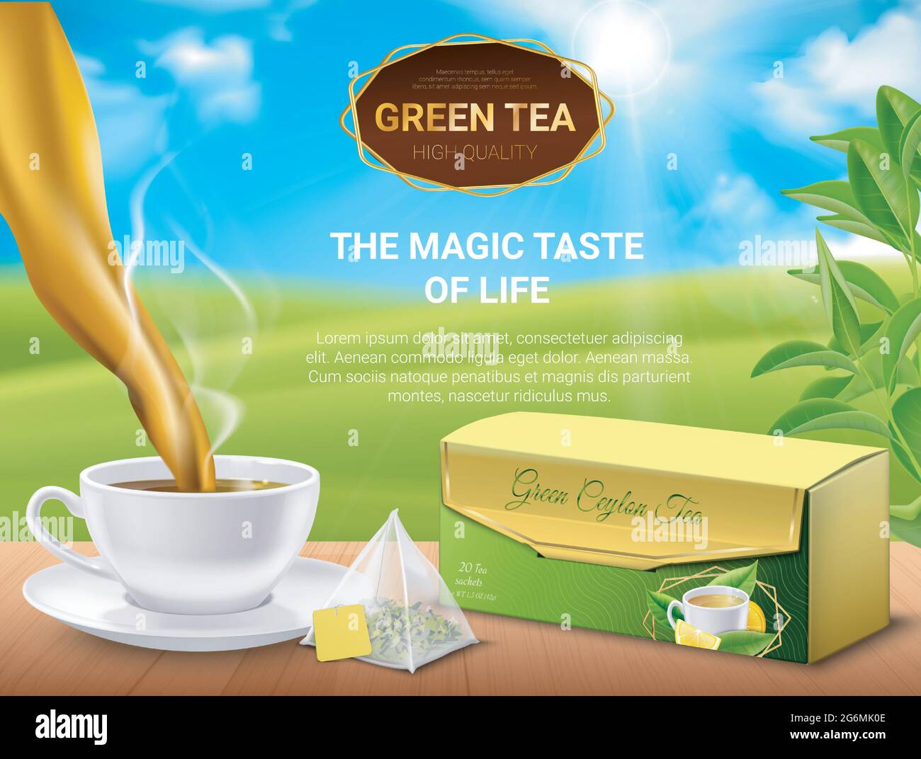 Green tea banner realistic Stock Vector Images - Alamy