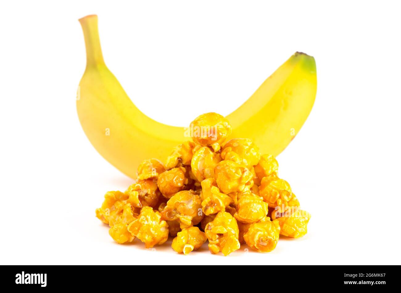 Gourmet Banana Flavored Popcorn on a White Background Stock Photo - Alamy