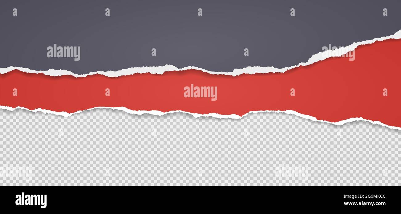 Torn, ripped horizontal squared, red, grey paper strips with soft ...