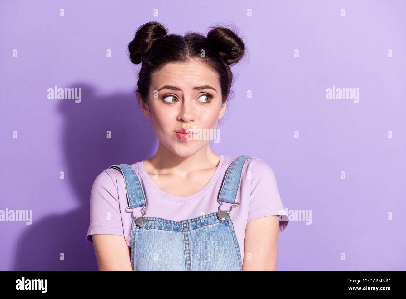 Photo of young attractive girl worried nervous fail mistake look empty ...