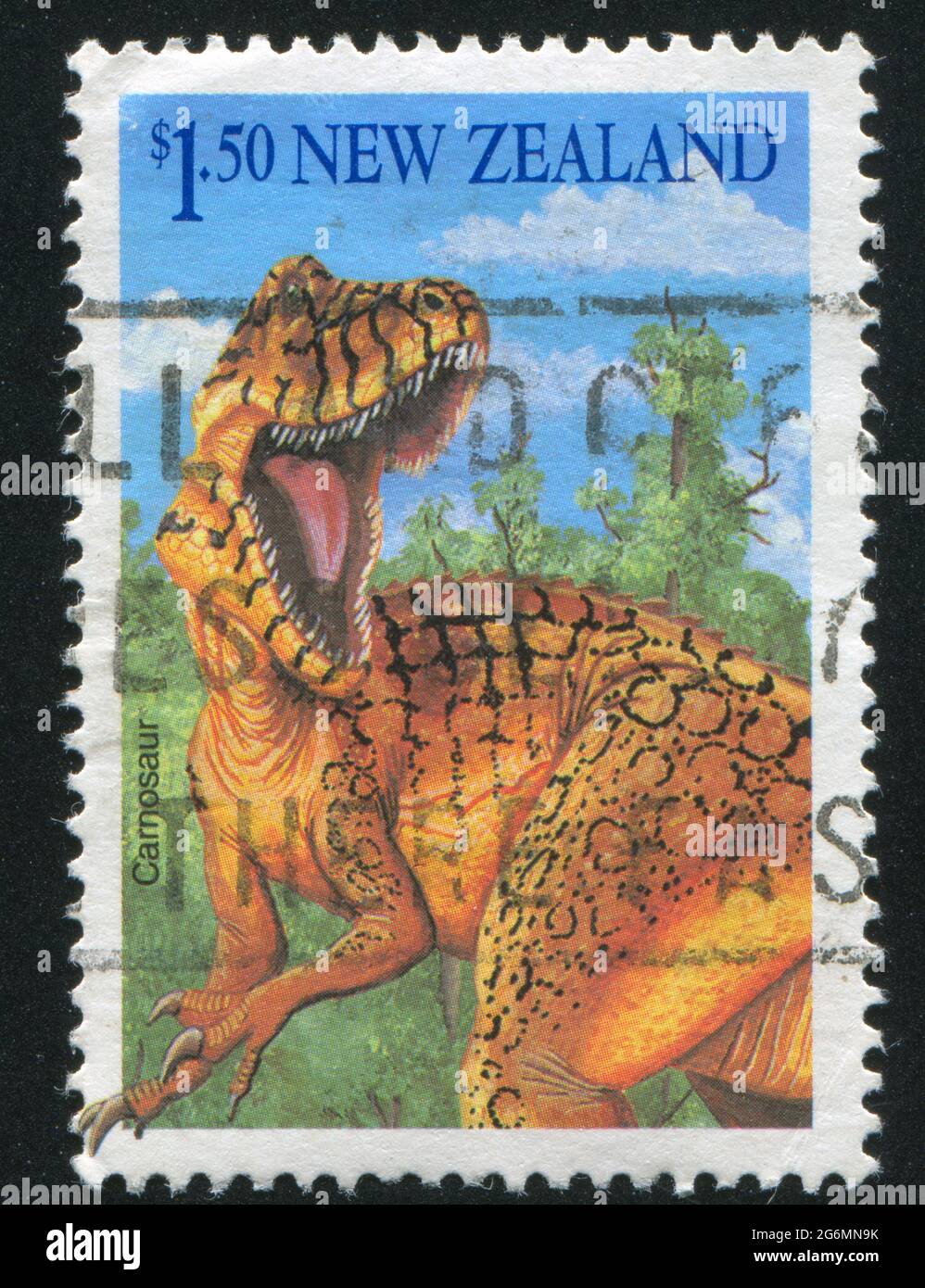 NEW ZEALAND - CIRCA 1993: stamp printed by New Zealand, shows carnosaur ...