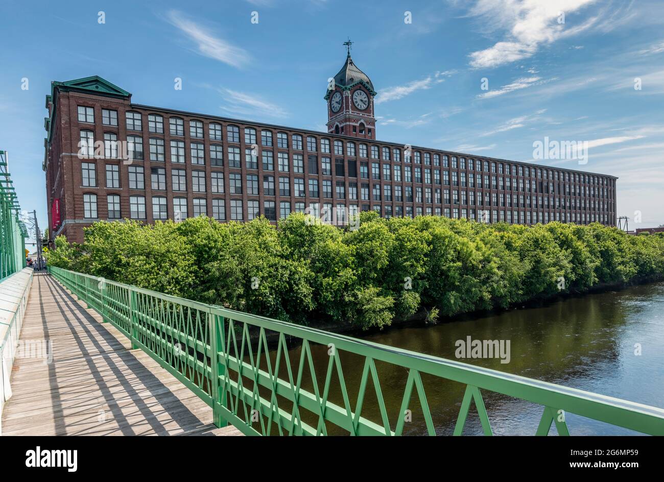 Historic mill building with the Ayer clock tower located along the ...