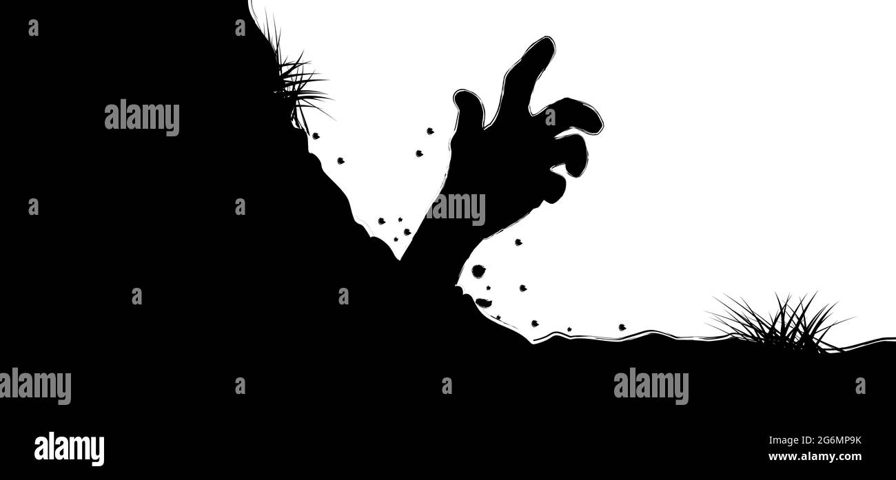 Rise of zombies hand from the ground to yhe moon. Hands on other layer ...