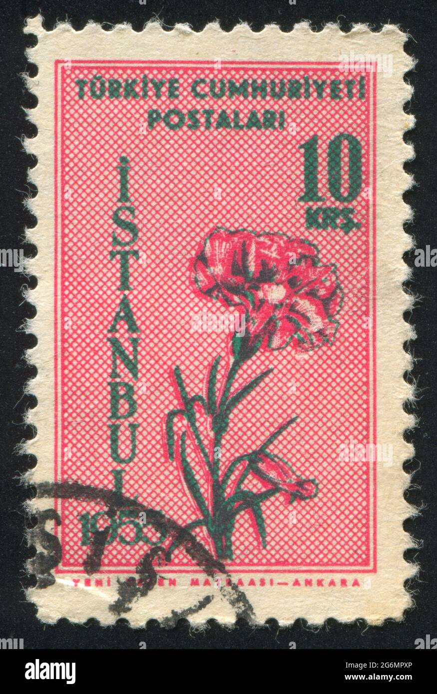 TURKEY - CIRCA 1955: stamp printed by Turkey, shows flower, Carnation ...