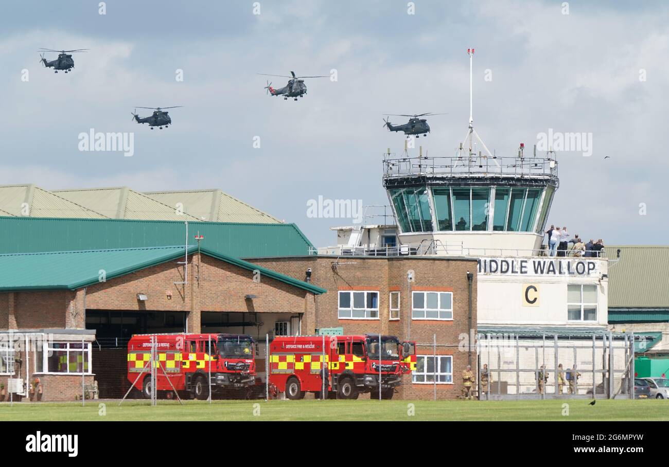 Royal Air Force Puma helicopters come in to land at Middle Wallop ...