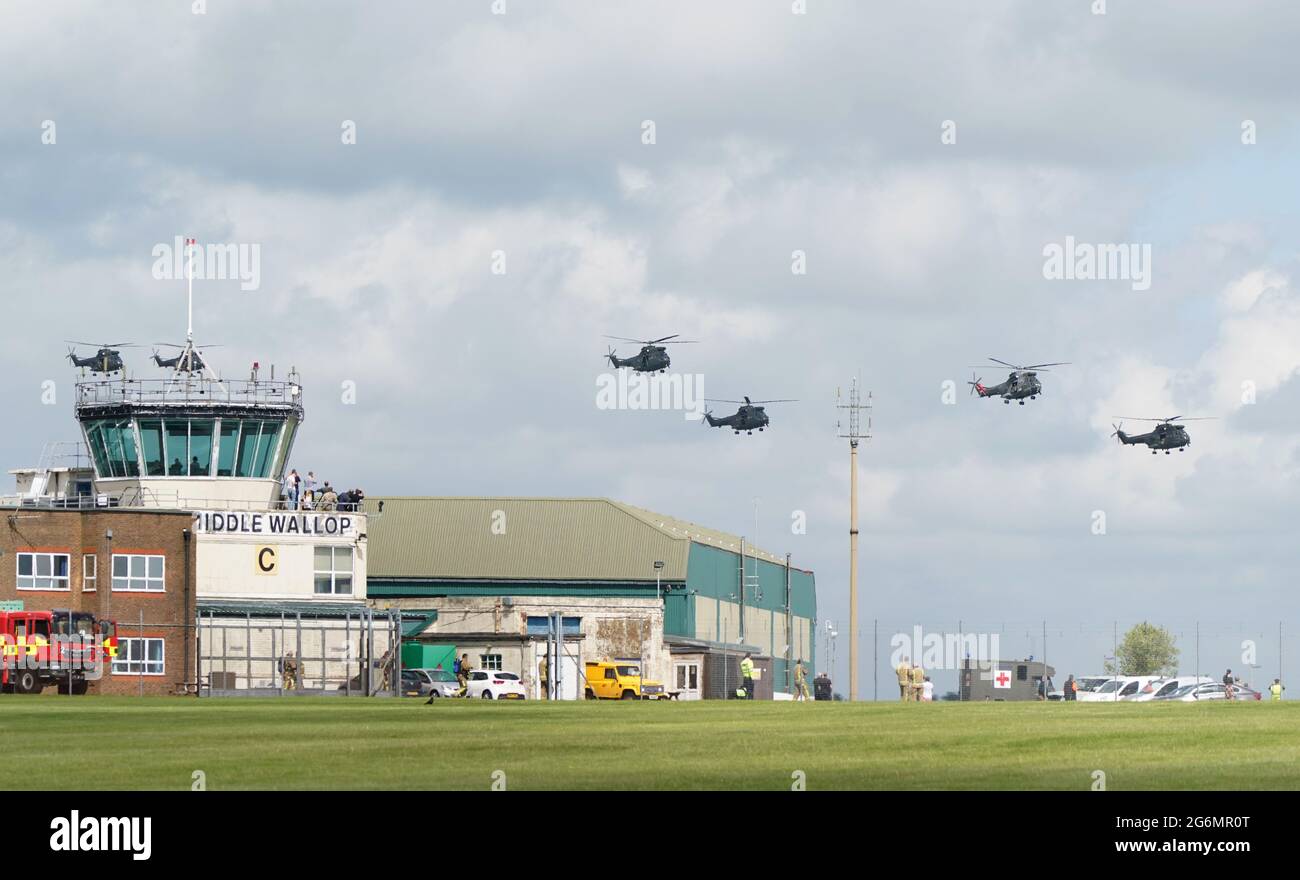 Royal Air Force Puma helicopters come in to land at Middle Wallop ...
