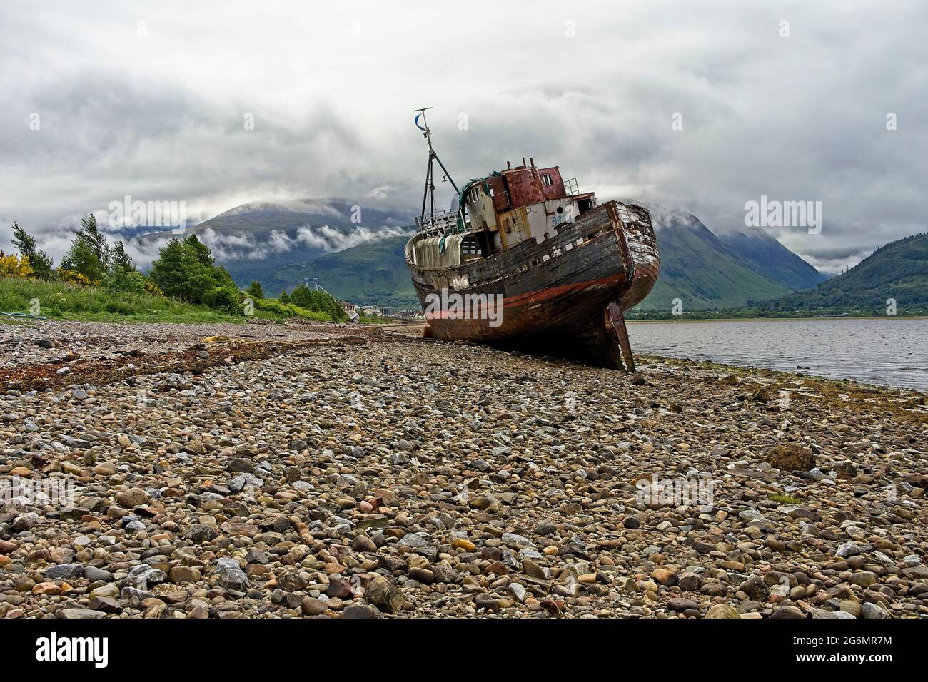 Shipwreck on the shores of Loch Linnhe near Fort William on the West ...