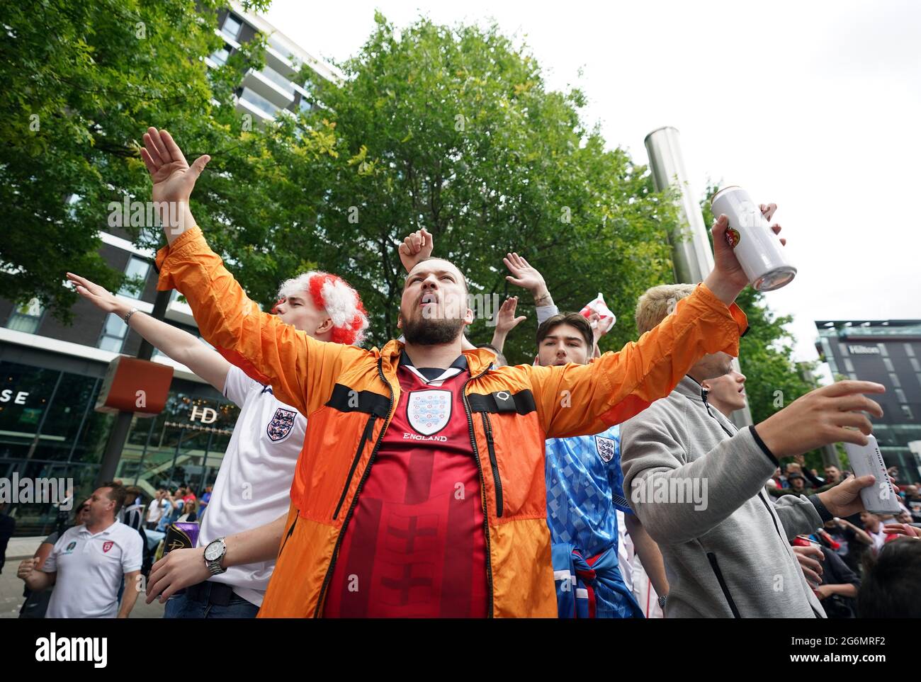 England fans outside Wembley Stadium ahead of the UEFA Euro 2020 semi ...