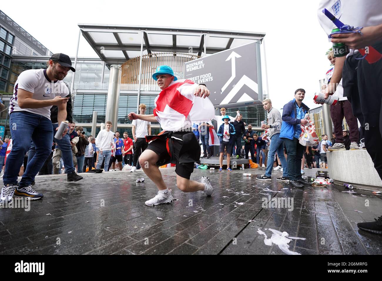 England fans outside Wembley Stadium ahead of the UEFA Euro 2020 semi ...