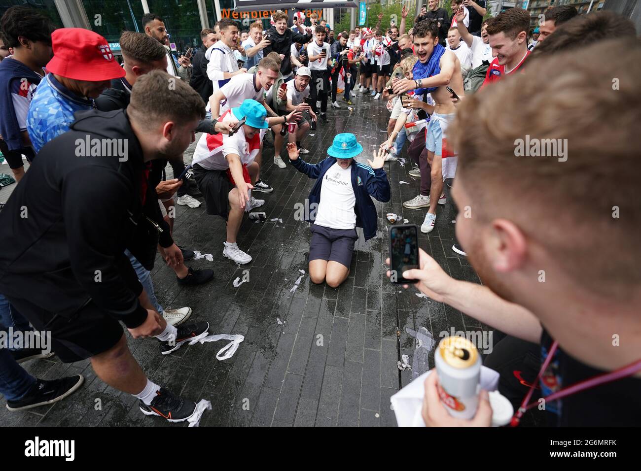 England fans outside Wembley Stadium ahead of the UEFA Euro 2020 semi ...