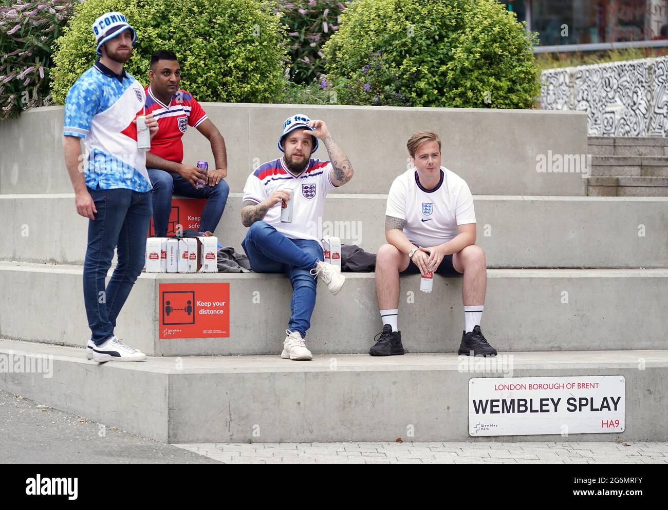 England fans outside Wembley Stadium ahead of the UEFA Euro 2020 semi ...