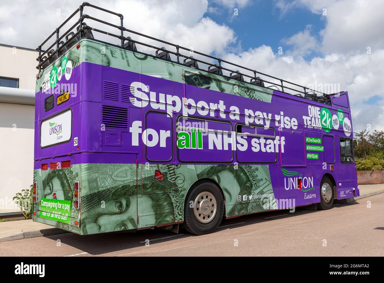 Braintree, Essex, UK. 7th July 2021. Unison Eastern "battle bus" at ...