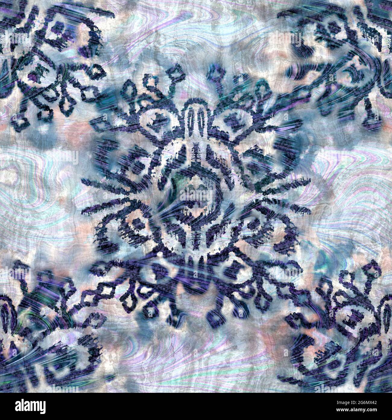 Seamless highly textured intricate and ornate pattern in navy blue ...