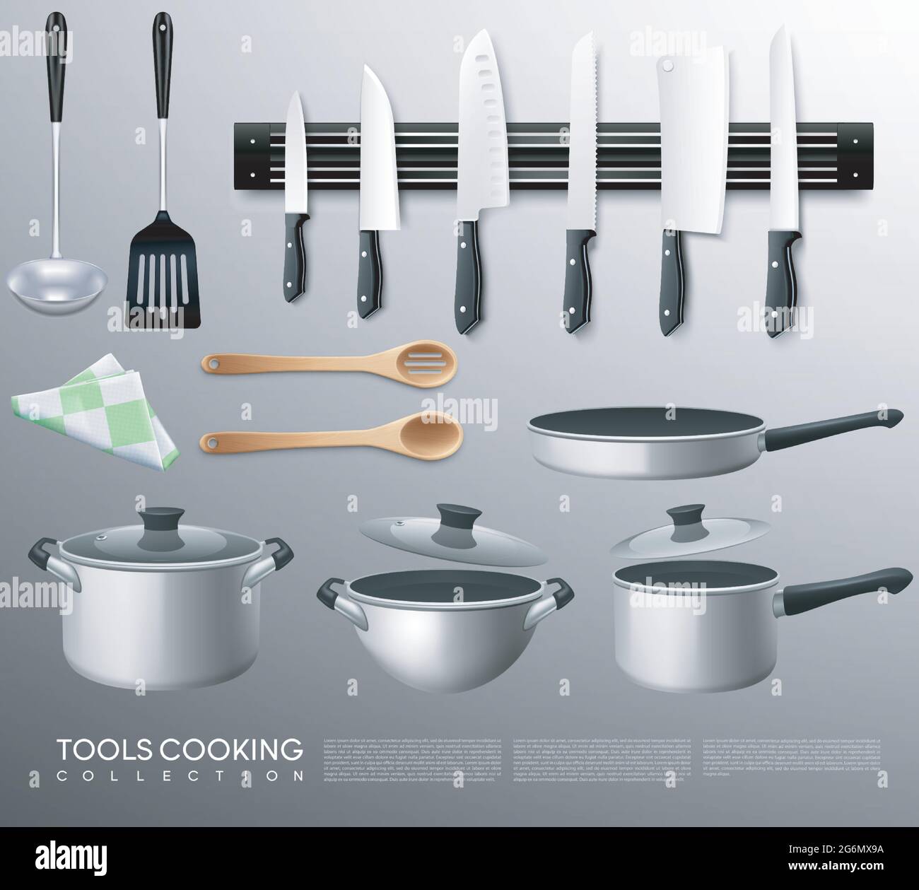Realistic kitchen utensil collection with cooking tools different ...