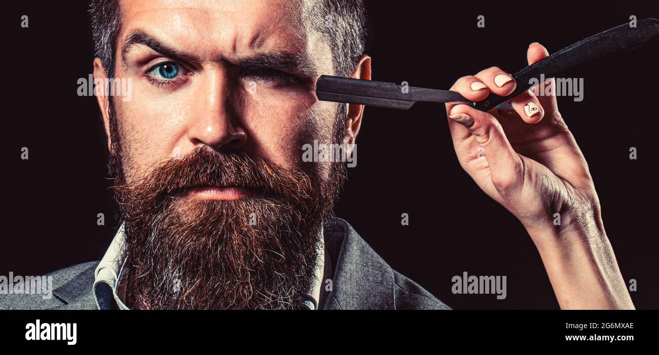 Barber straight razor, barber shop, suit. Vintage barber shop, shaving ...