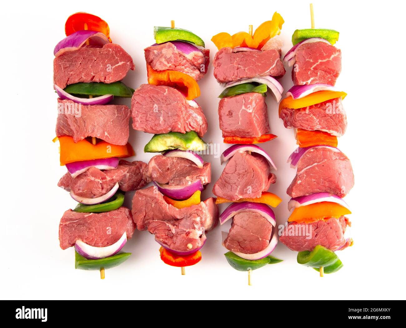 Beef and Vegetable Kebabs Isolated on a White Background Stock Photo ...