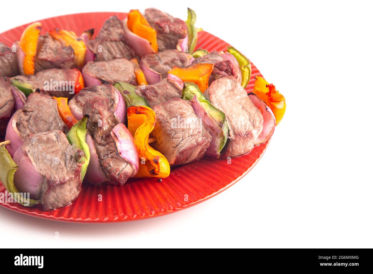 Four Grilled Beef Kebabs Isolated on a White Background Stock Photo - Alamy