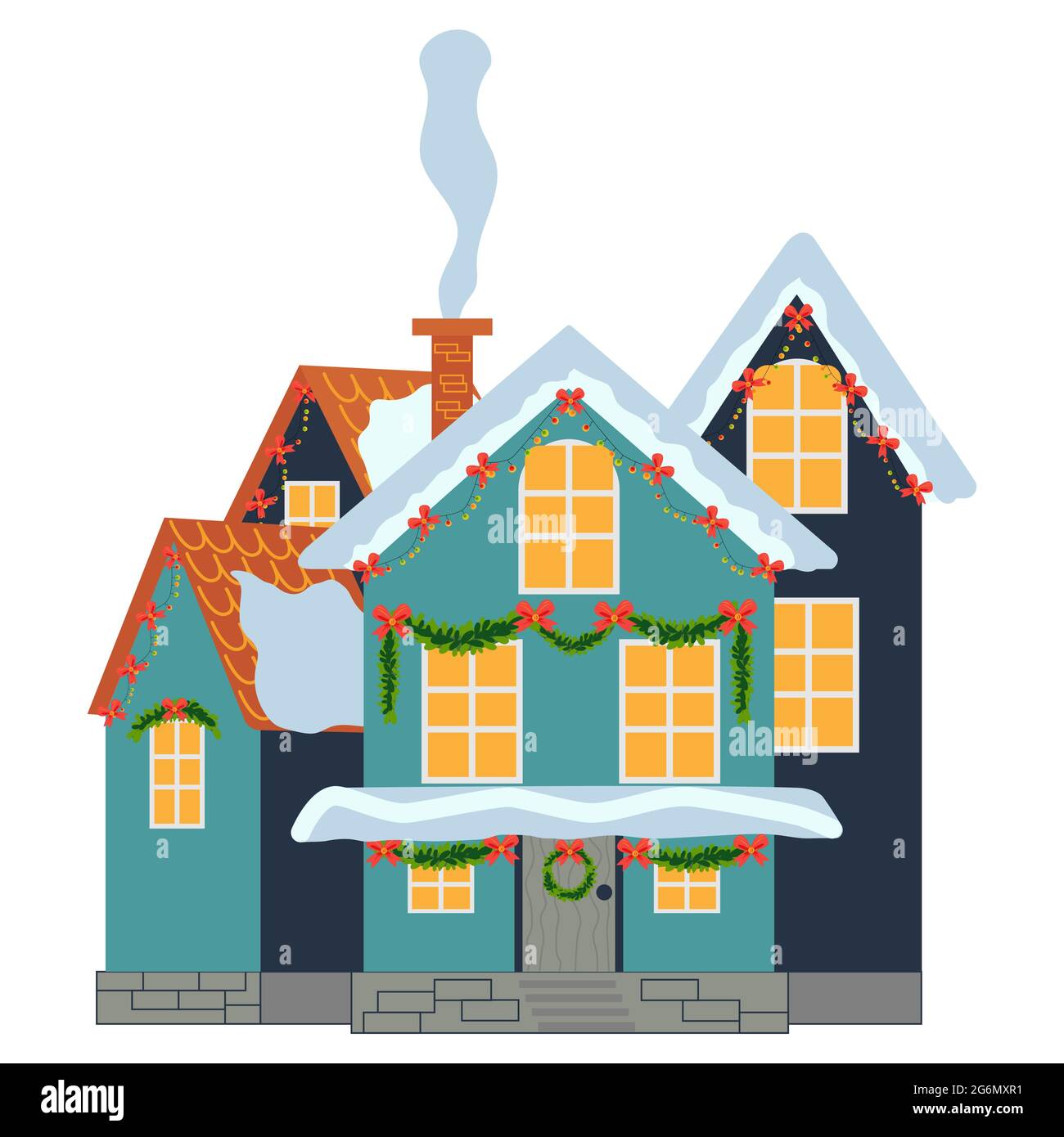 isolated decorated buildings for new year and christmas. Building with ...