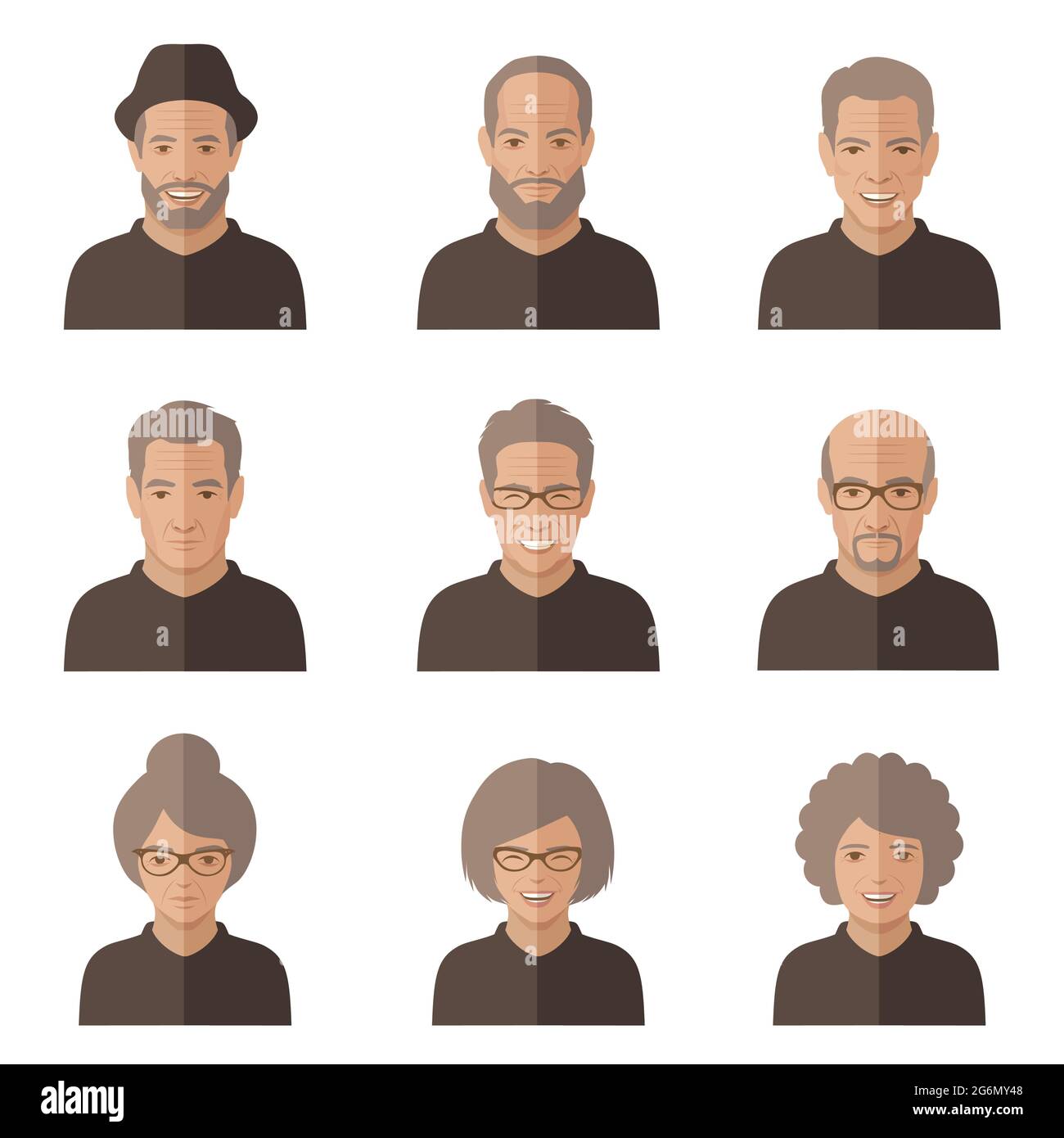 vector old people faces. cartoon senior character. man, woman icon ...