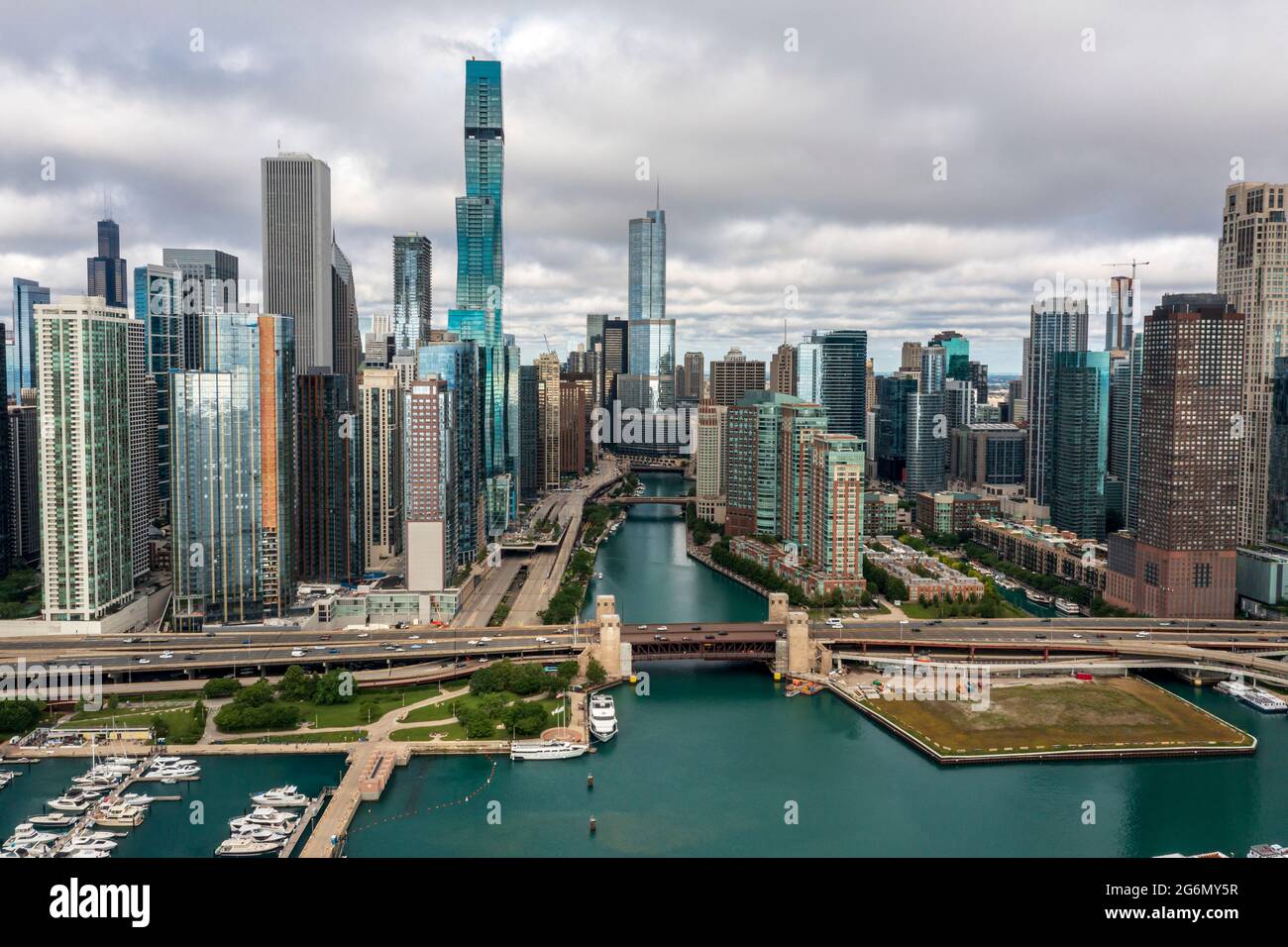Skyscraper lined river Stock Photo - Alamy