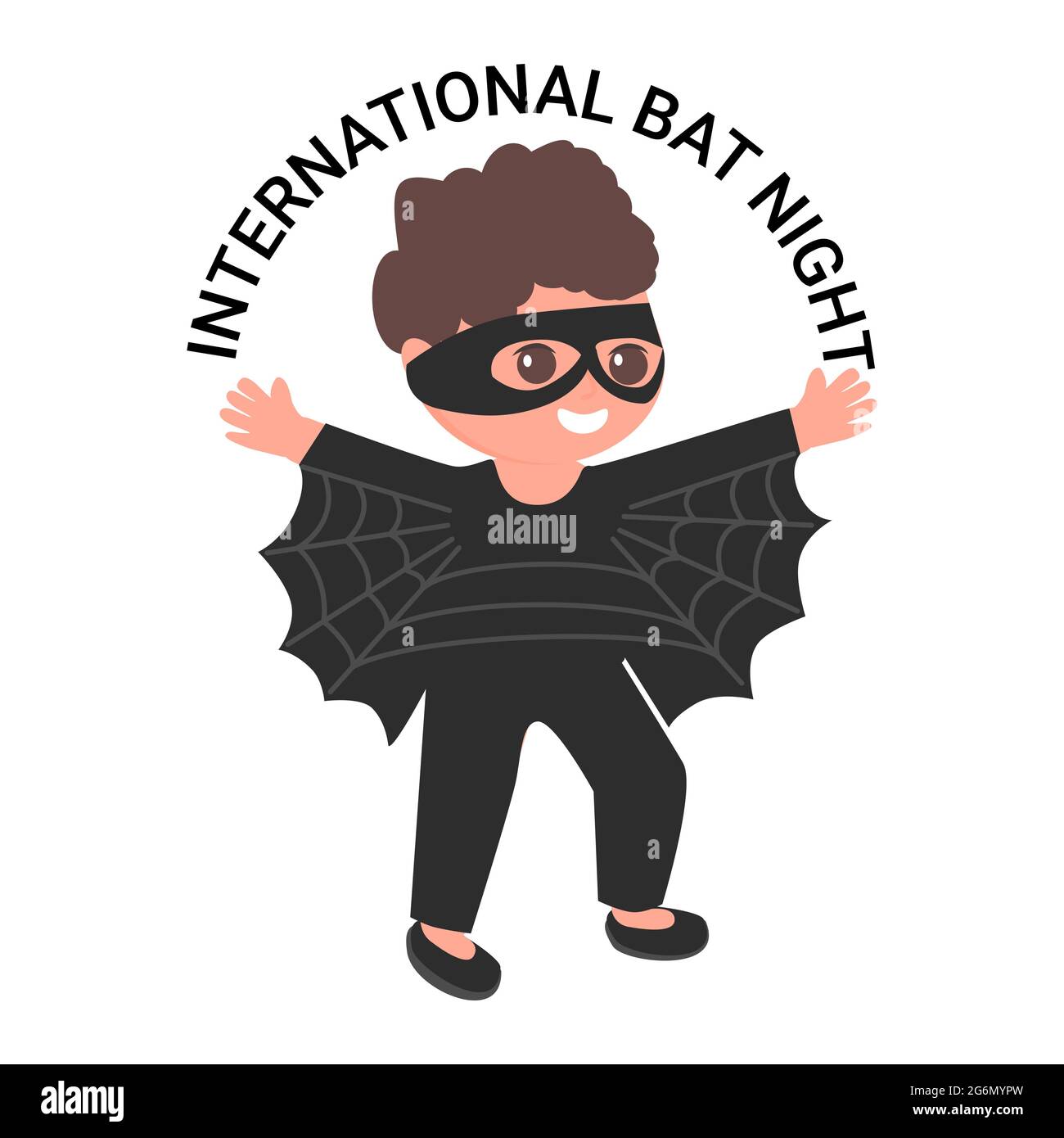 International bat night celebration. Happy kid in bat costume vector ...