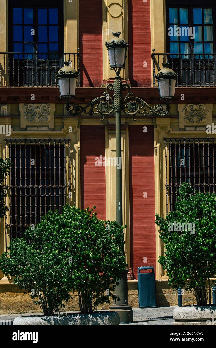 Seville Spain July 06, 2021 Facade of a building in the streets of ...